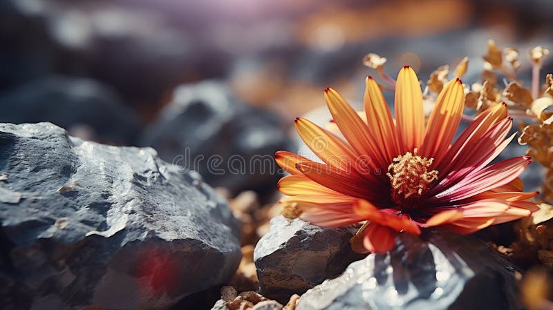 Stunning Flower on Rocks: Warm Color Palette, Uhd Image Stock ...