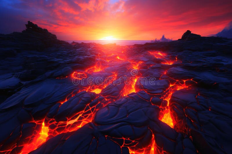 Stunning Flowing Lava Landscape Stock Illustration - Illustration of ...