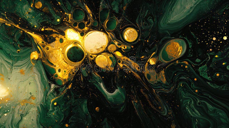 Luminous Fluid Art in Green and Gold with Backlight. Generative AI ...