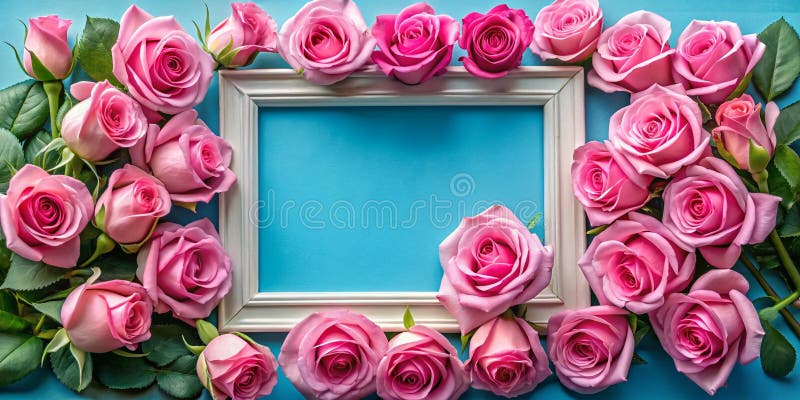 Stunning Forced Perspective Image Pink Roses Frame a Blue Background ...