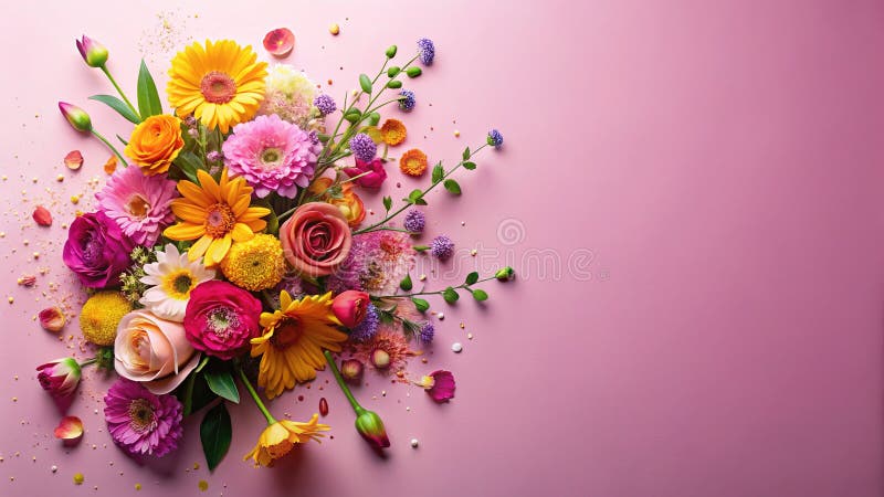 Stunning Fresh Floral Flat Lay Design Vibrant Flowers on a Solid White ...