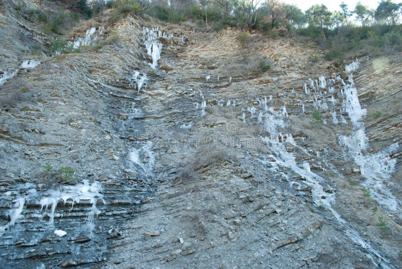 Stunning Frozen River and Cascading Waterfalls in Mountains Stock Photo ...