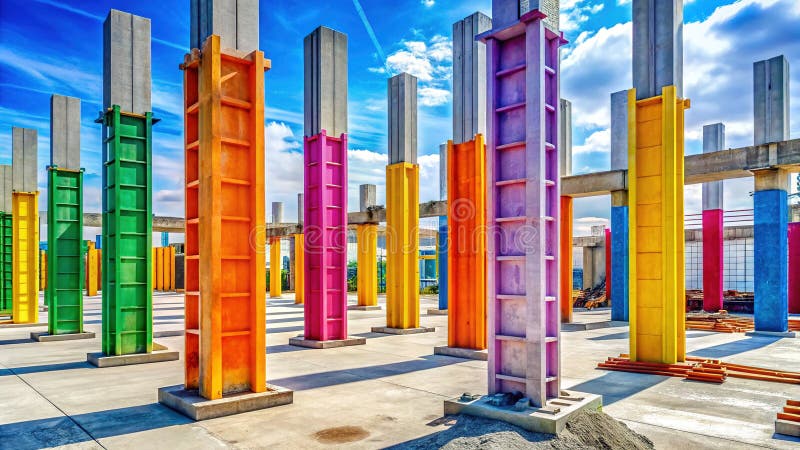 Detailed View of Precast Concrete Column Construction on a Sunny ...