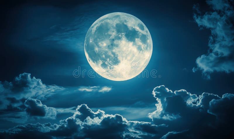 Stunning Full Moon Illuminating Night Sky with Dramatic Clouds Stock ...