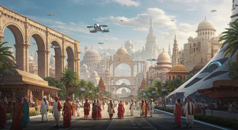 Global Cultural Hub with Ancient and Futuristic Architecture - Generative AI Stock Illustration ...