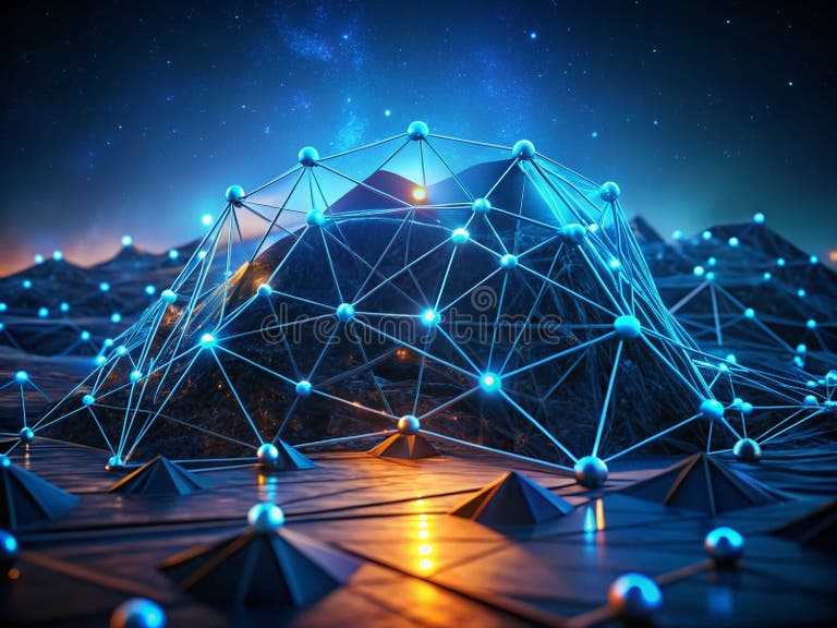 Stunning Futuristic Digital Network Landscape Minimalist Glowing Nodes ...