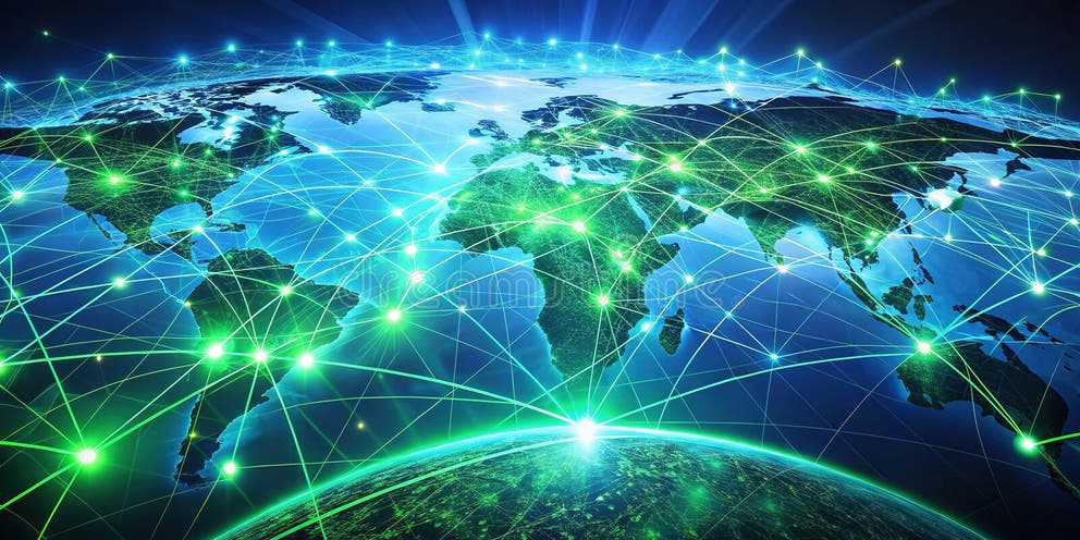 Stunning Futuristic Digital Network Map Visualization a Glowing Network ...