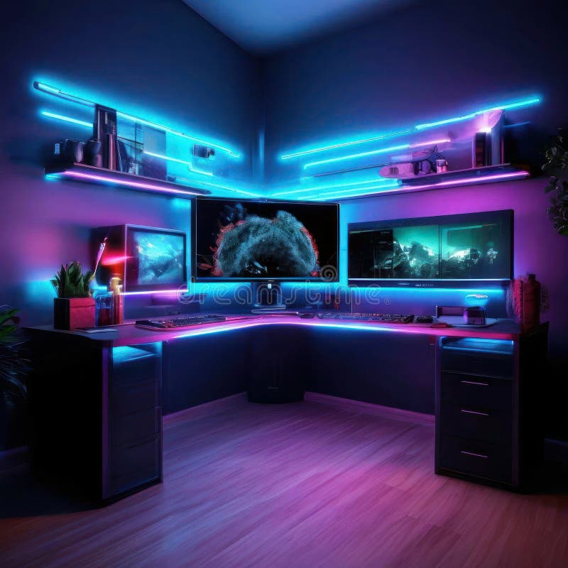 Futuristic Gaming Setup with Neon Lighting and Tech-Inspired Decor - AI ...
