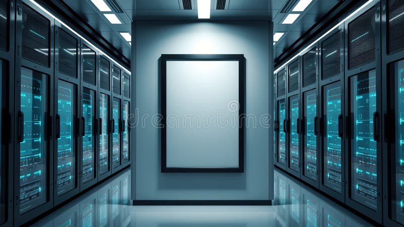 Stunning Futuristic Server Room Poster Mockup Black Frame HighQuality ...