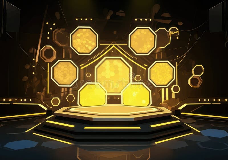 Futuristic Stage Design with Glowing Hexagonal Patterns and Vibrant ...