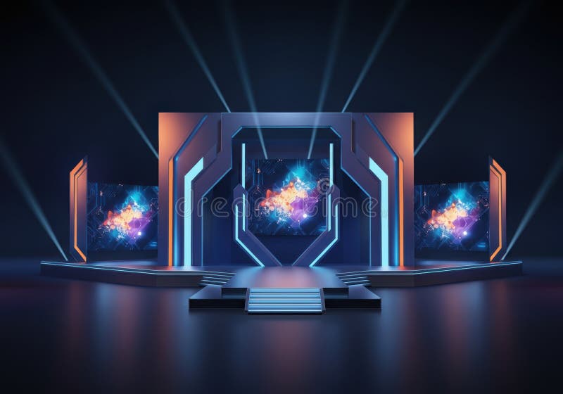 Futuristic Stage Design with Vibrant Screens and Dramatic Lighting ...