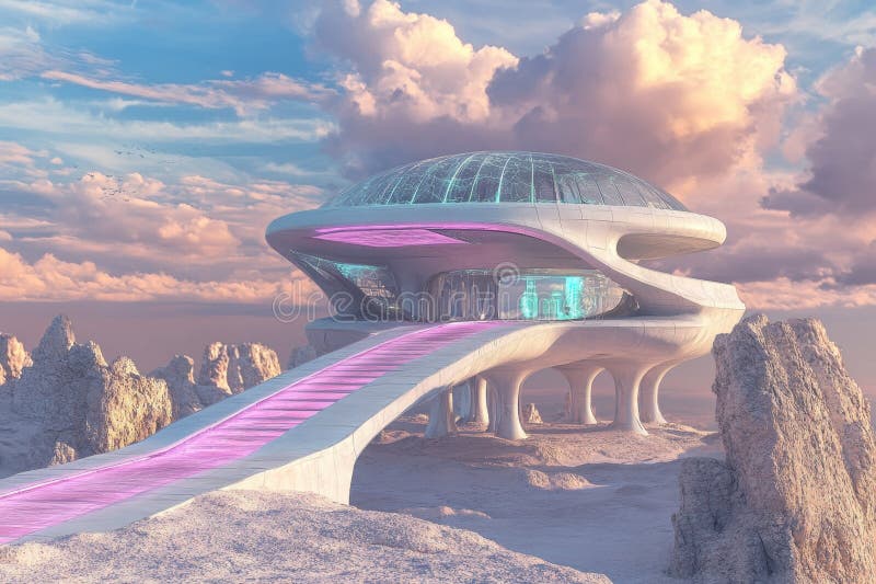 Futuristic Architectural Design Set in a Dreamlike Landscape with ...