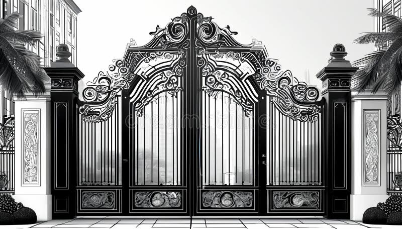 Intricate Black and White Gates Adorned with Ornate Designs Welcoming ...