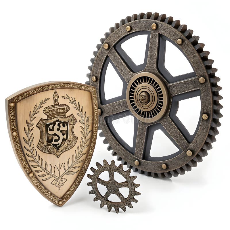 Magnificent Gear and Shield Stock Illustration - Illustration of strong ...