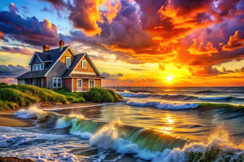 Generative AI, Coastal Symphony Stock Illustration - Illustration of ...