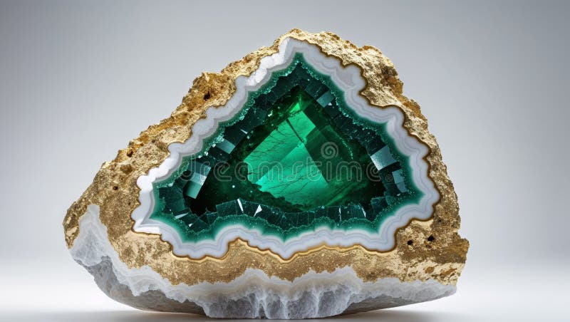 A Stunning Geode with a Rich Emerald Green Center and Gold Edges Stock ...