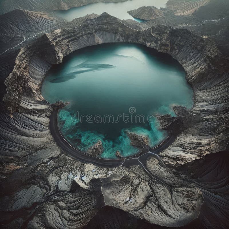 Breathtaking Aerial View of a Caldera Stock Illustration - Illustration ...