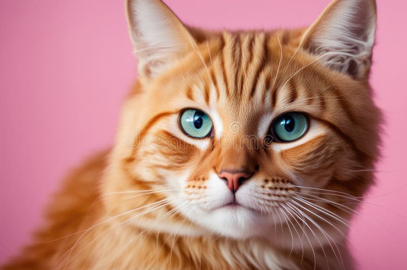 Stunning Ginger Tabby Cat with Blue Eyes on a Soft Pink Background ...