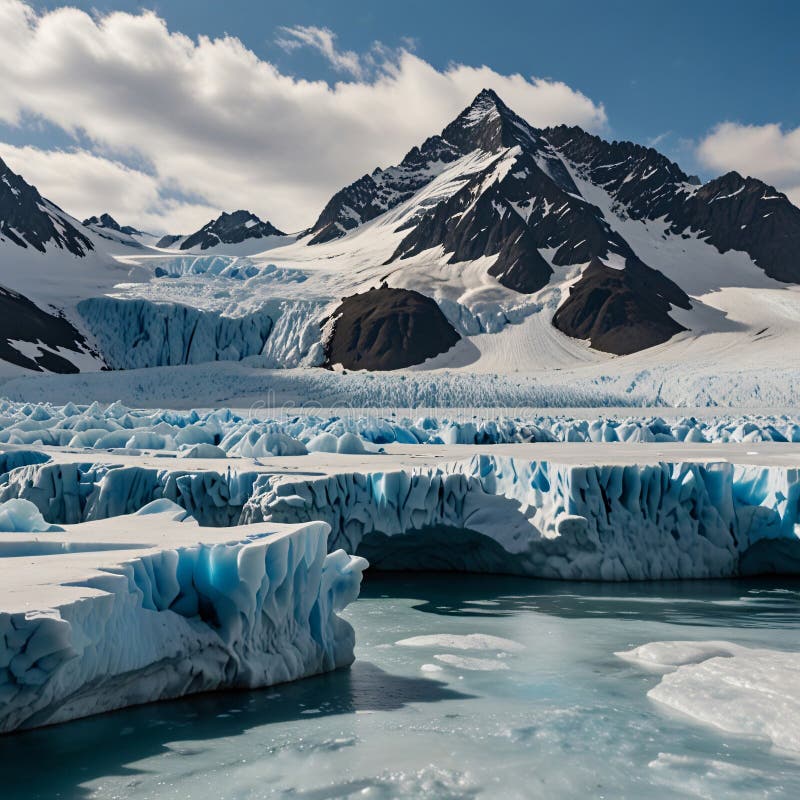 A Stunning Glacier with Blue Ice Formations Stock Illustration ...