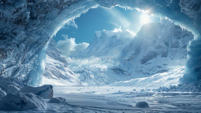 Stunning Glacier Ice Cave in Winter Mountain Landscape Stock Photo ...