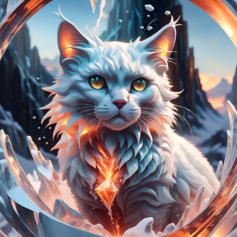 Stunning Glass Cat Filled with an Erupting Ice Volcano Stock ...