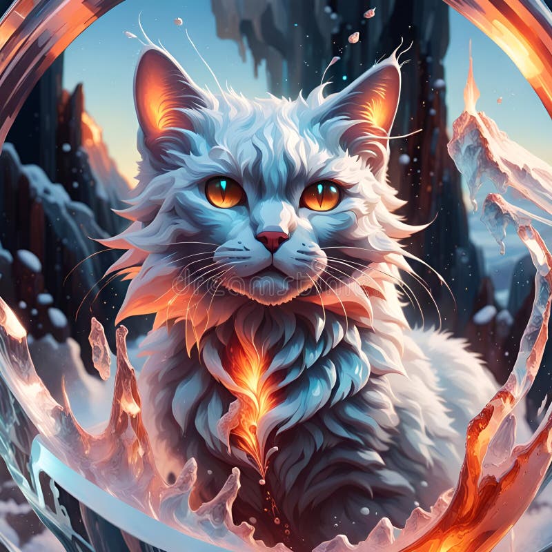 Stunning Glass Cat Filled with an Erupting Ice Volcano Stock ...
