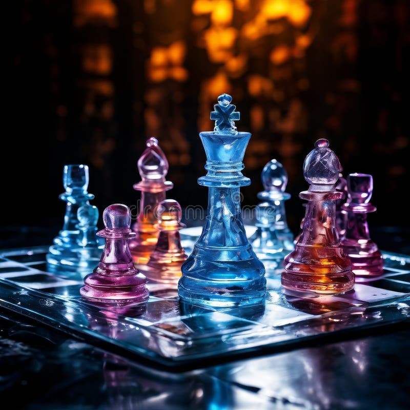 Vibrant Glass Chess Set Illuminated with Colorful Lighting Effects ...