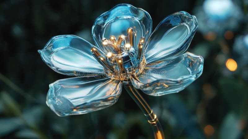 Stunning Glass Flower Sculpture Illuminated with Tiny Bright Lights ...