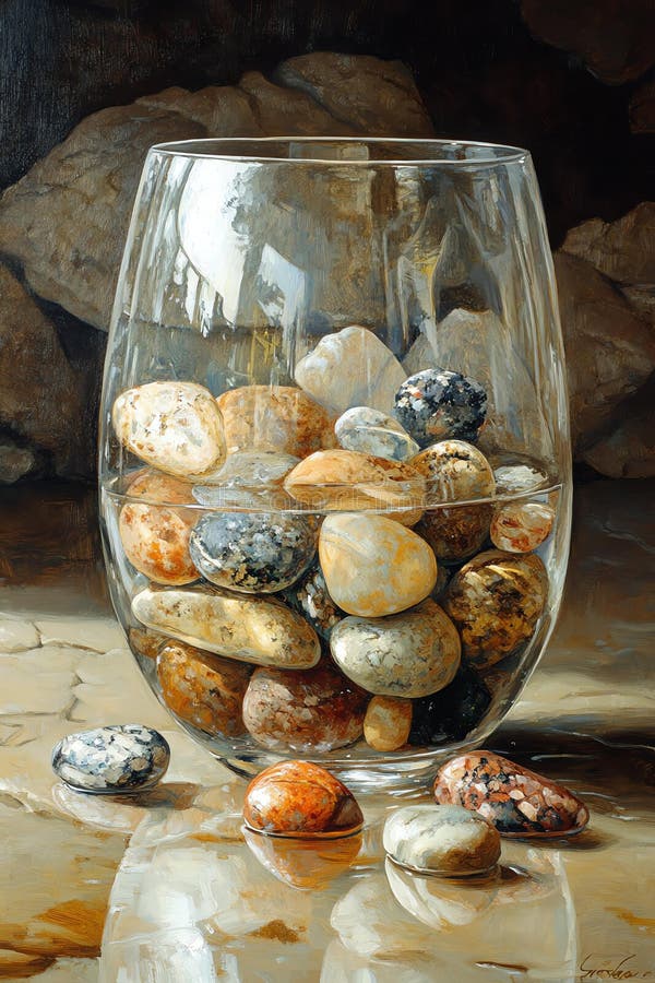 A Stunning Glass Jar Filled with Colorful Pebbles Reflecting Light and ...