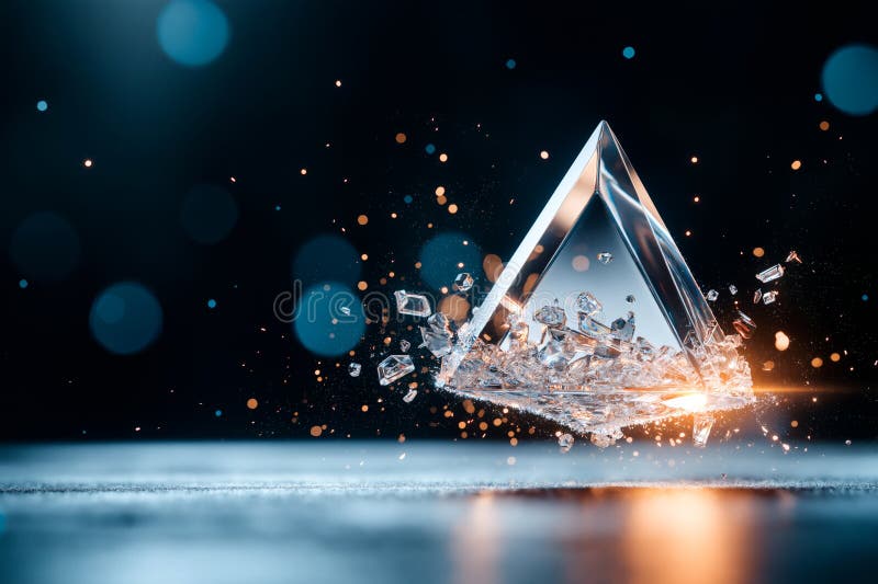 Stunning Glass Pyramid Surrounded by Sparkling Fragments Illuminated by ...