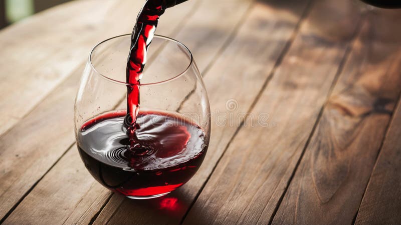 A Glass of Red Wine Overflowing with Light Reflections Stock ...