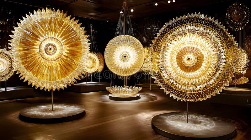 Stunning Glass Sculptures Illuminate Modern Gallery. Stock Illustration ...