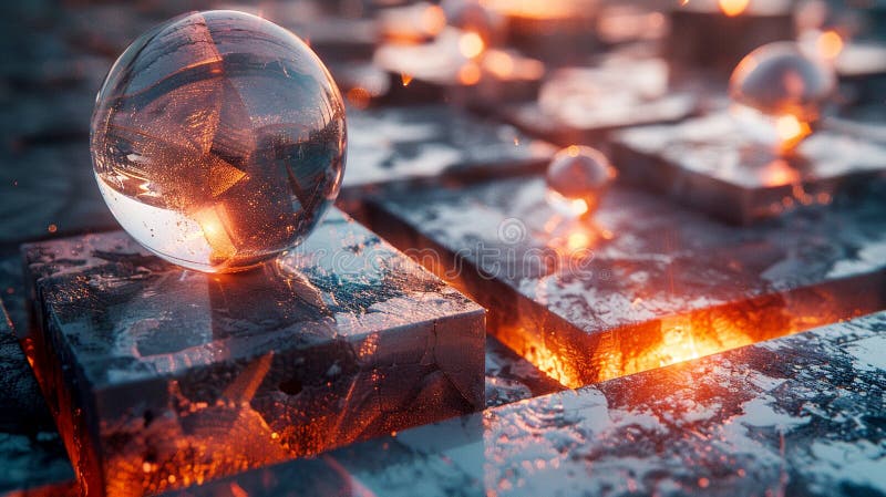 Stunning Glass Spheres Reflecting Light on a Textured Surface with ...