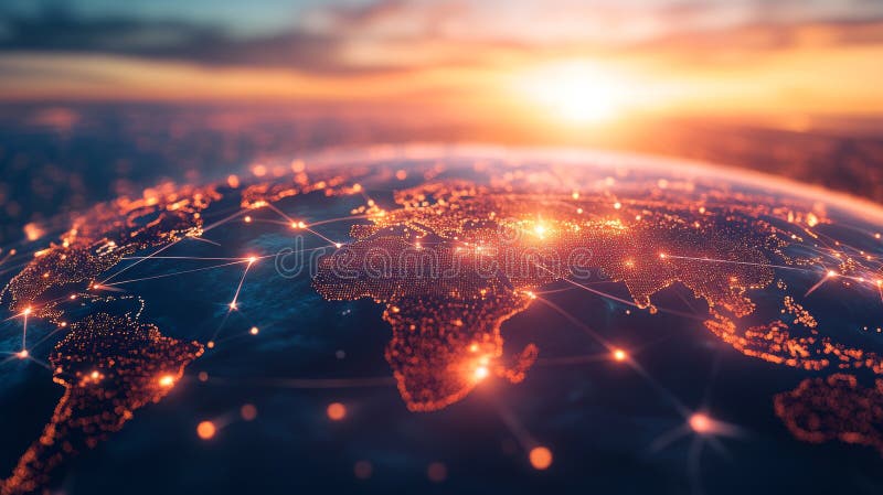 Stunning Global Connectivity at Sunrise Over Earth Surface Stock ...