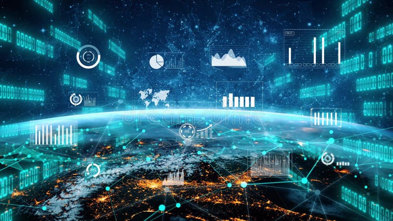 Stunning Global Data Visualization with Charts and Graphs Over Earth Surrounded by Digital ...