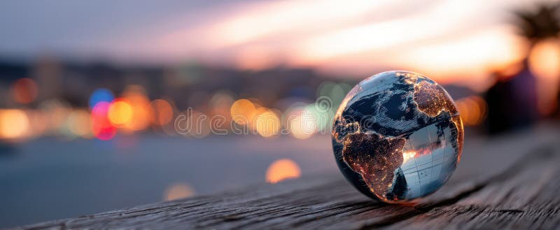 The Stunning Globe Showcasing Earth Against a Beautiful Sunset Backdrop ...
