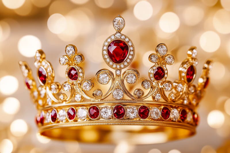 A Stunning Golden Crown with Ruby Inlays Sparkles Under Soft Lighting ...