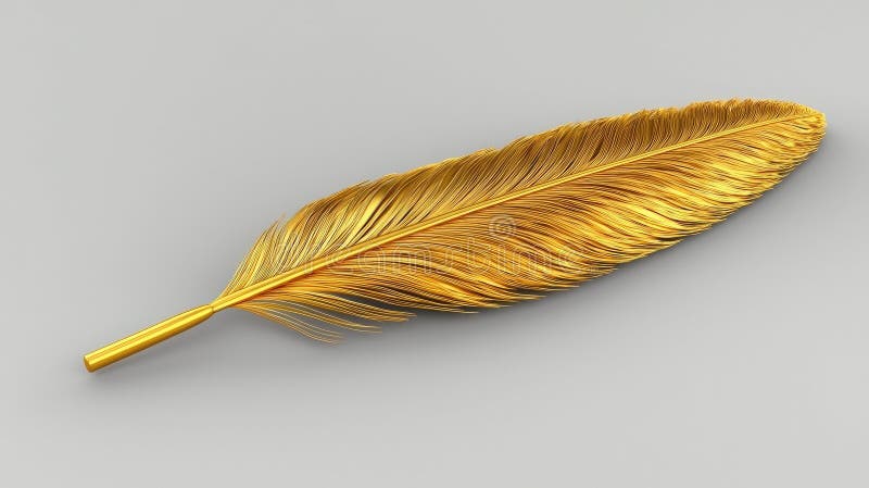 A Stunning Golden Feather Resting on a Gray Background, Symbolizing ...
