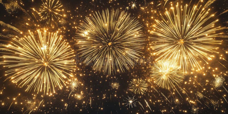 Stunning Golden Fireworks Display Lighting Up Night Sky Celebration ...