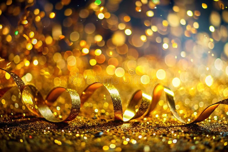 Stunning Golden Glitter Background Featuring Falling Ribbons in a ...