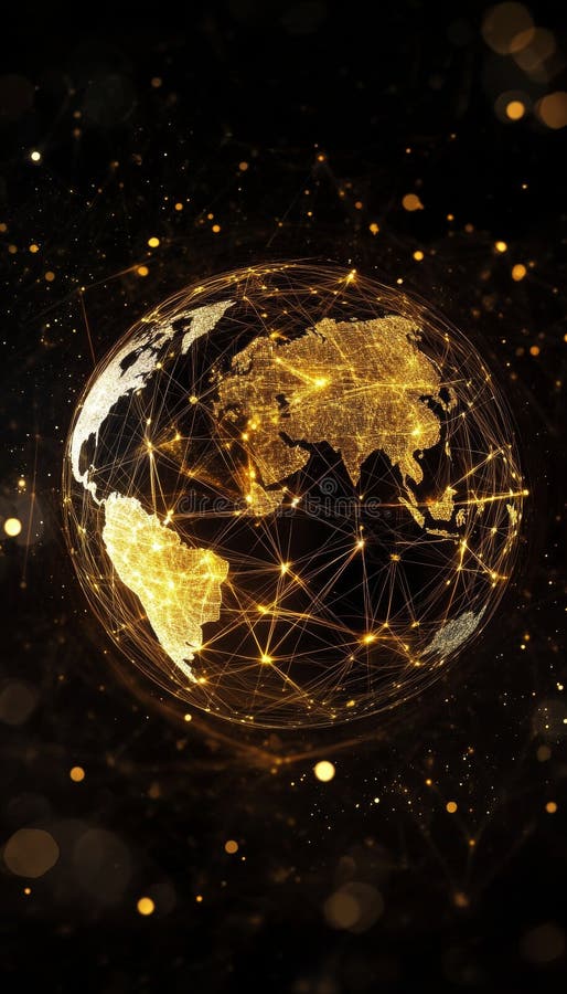 Stunning Golden Globe with Network Designs on Black, Representing ...