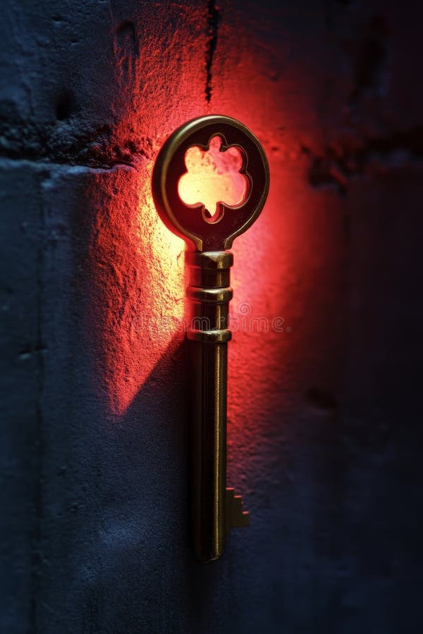 A Stunning Golden Key Illuminated with Warm Light Against a Gritty Wall ...