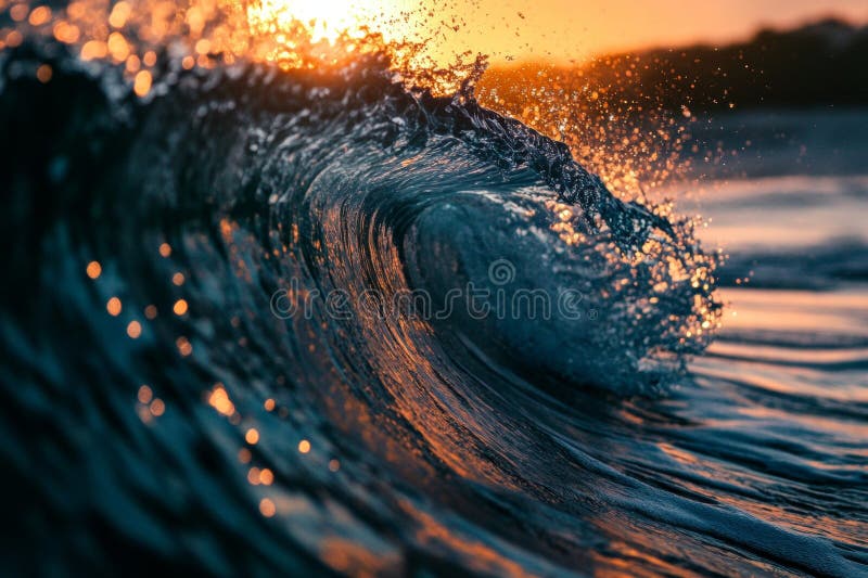 Stunning Golden Sunset Wave; Dramatic Ocean Photography Stock ...
