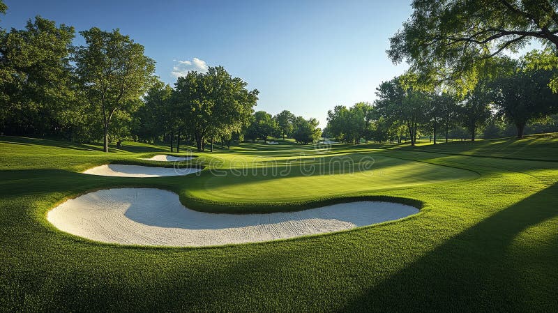 A Stunning Golf Course at Sunset Displayed on the Lush Green ...