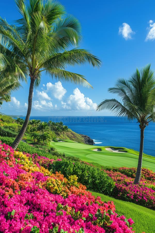 A Stunning Golf Course with View of the Ocean. Stock Illustration ...