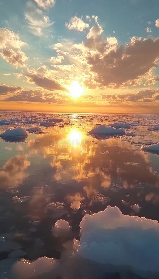 Stunning Gopro View of Sunset Reflections on Melting Siberian Ice Under ...