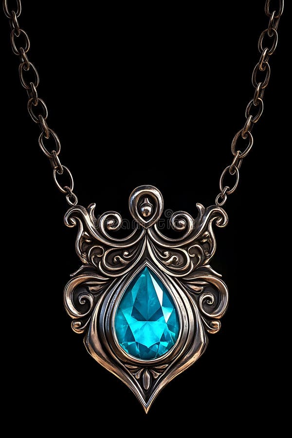 Gothic Silver Necklace with Blue Gemstone Design Stock Illustration ...