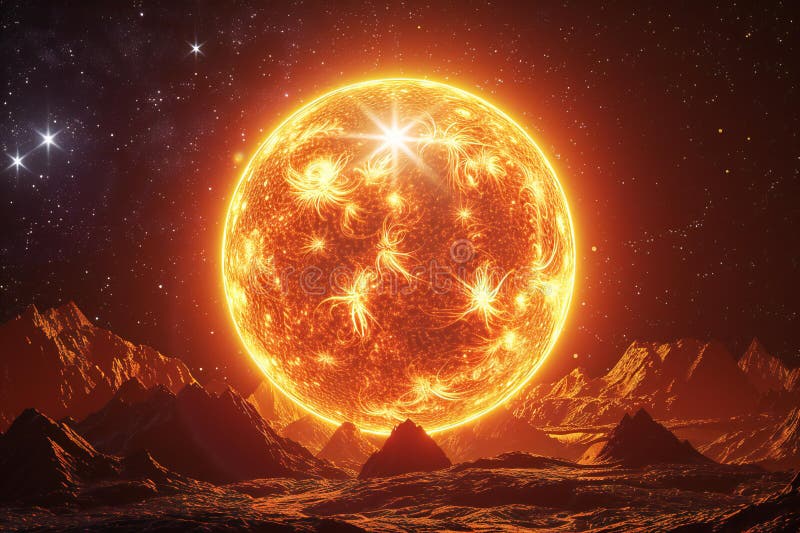 Stunning Graphic this is the Large Circular Sun in Front of Many Bright ...
