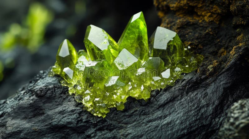 Stunning Green Gemstone Formation with Crystal Structures on Dark Rock ...