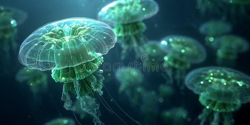 Stunning Green Jellyfish Underwater Ocean Life Stock Illustration ...